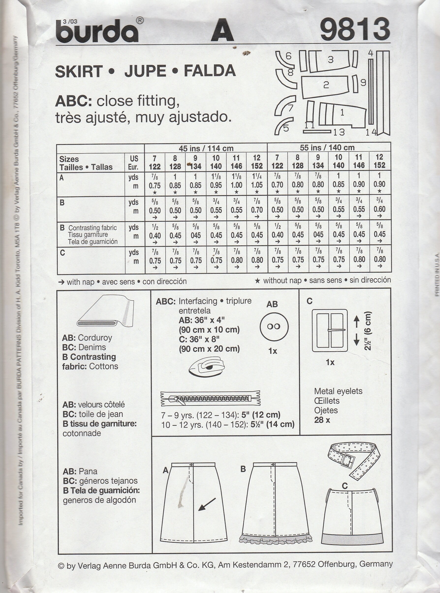 Sewing Pattern Burda 9813 Girls' Skirt, Size 7-12, Uncut - Etsy