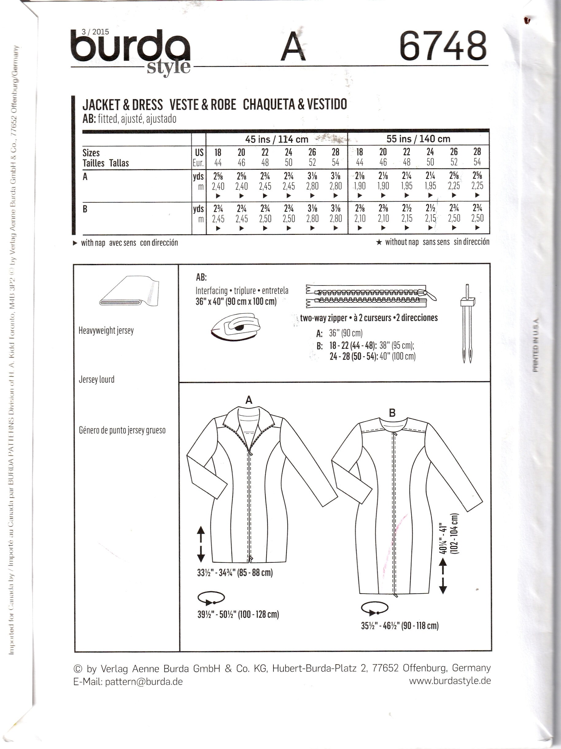 Sewing Pattern Burda 6748 Women's Jacket & Dress, Size 18-28, Uncut - Etsy