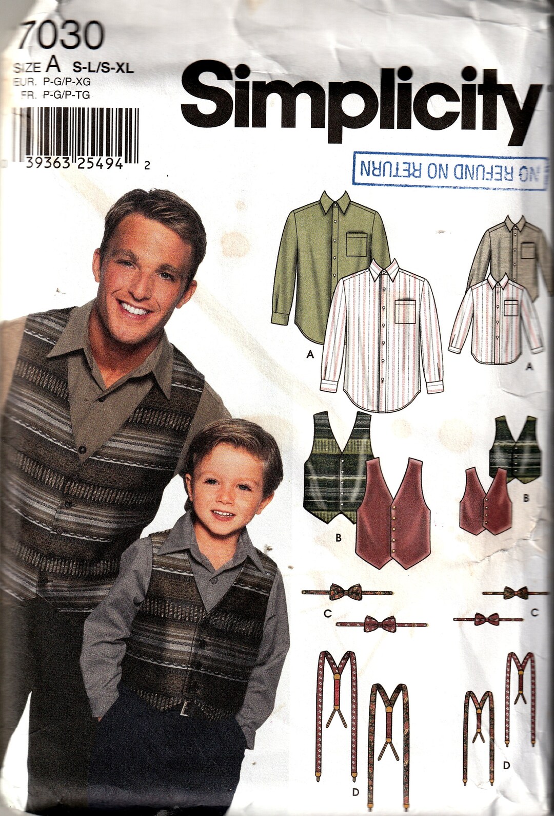 Sewing Pattern Simplicity 7030 Boys' & Men's Outfits, Size S-L, S-XL ...