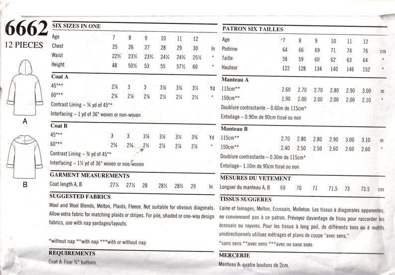 Sewing Pattern New Look 6662 Girls' Jackets, Size 7-12, Uncut - Etsy