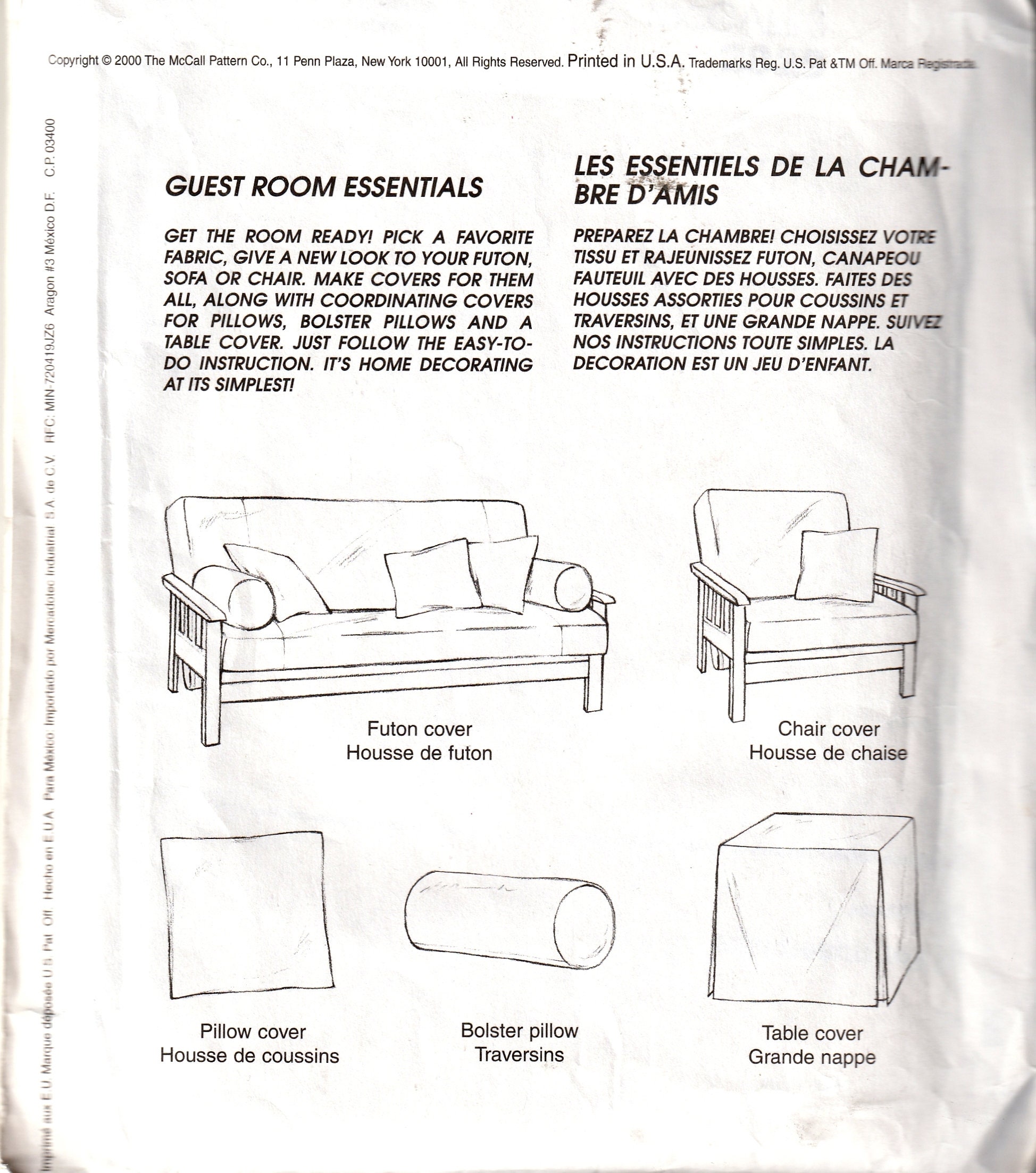 Sewing Pattern Mccalls 2829 Guest Room Essentials, One Envelope, Uncut ...