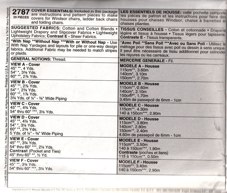 Sewing Pattern Mccalls 2787 Cover Package, One Envelope, Uncut - Etsy