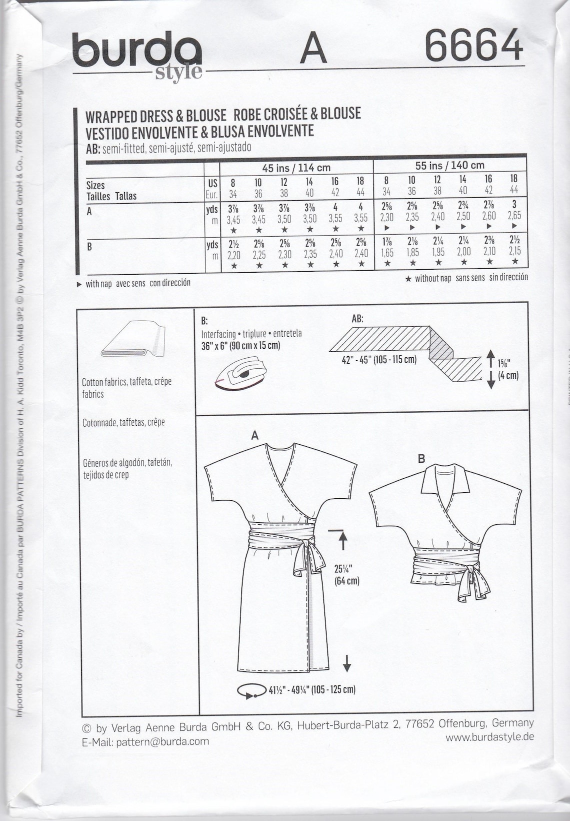 Sewing Pattern Burda Style 6664 Women's Wrapped Dress & Blouse in 2 ...
