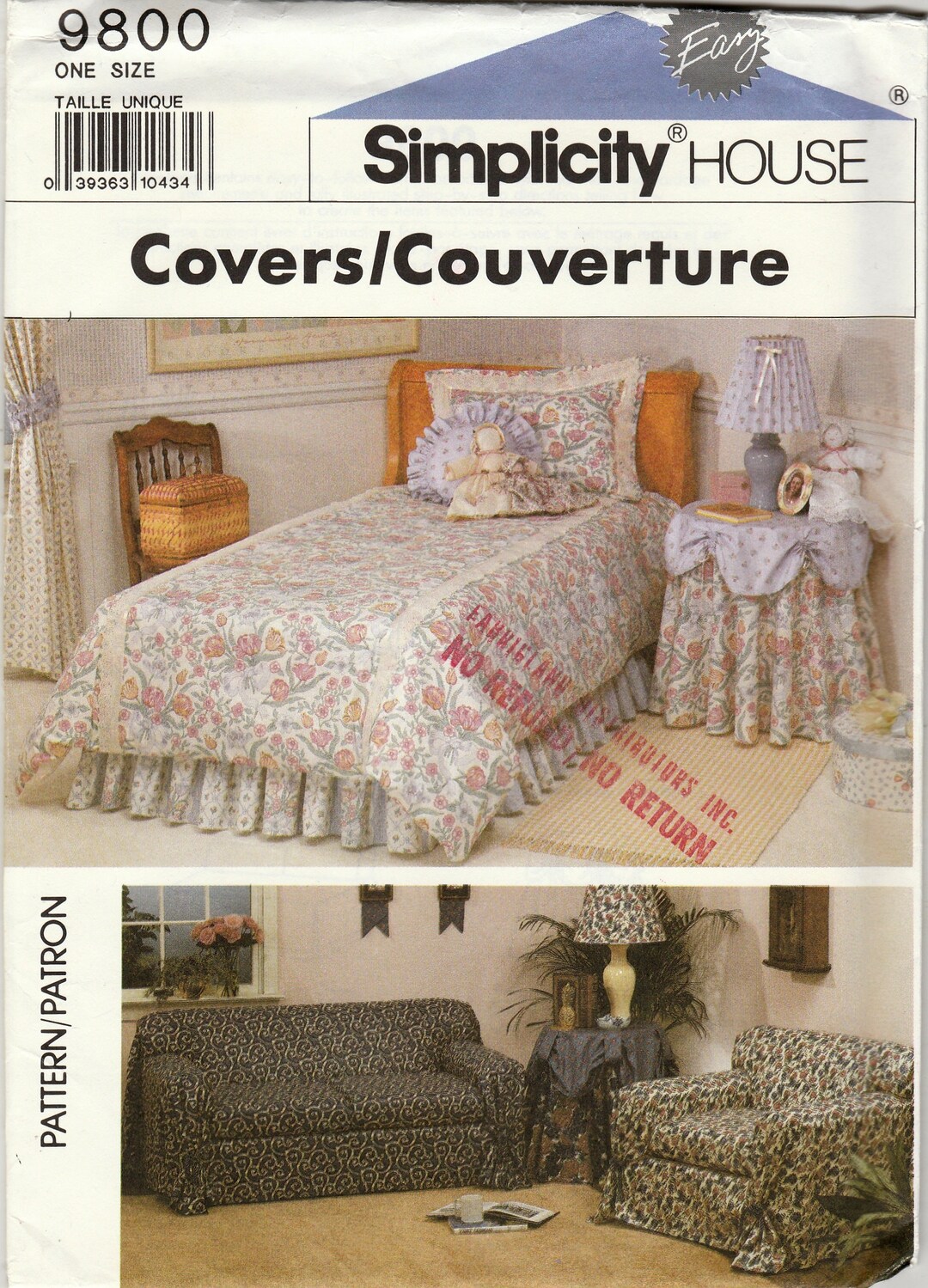 Sewing Pattern Simplicity 9800 Sofa Couch Ottoman Covers Set, One Size ...