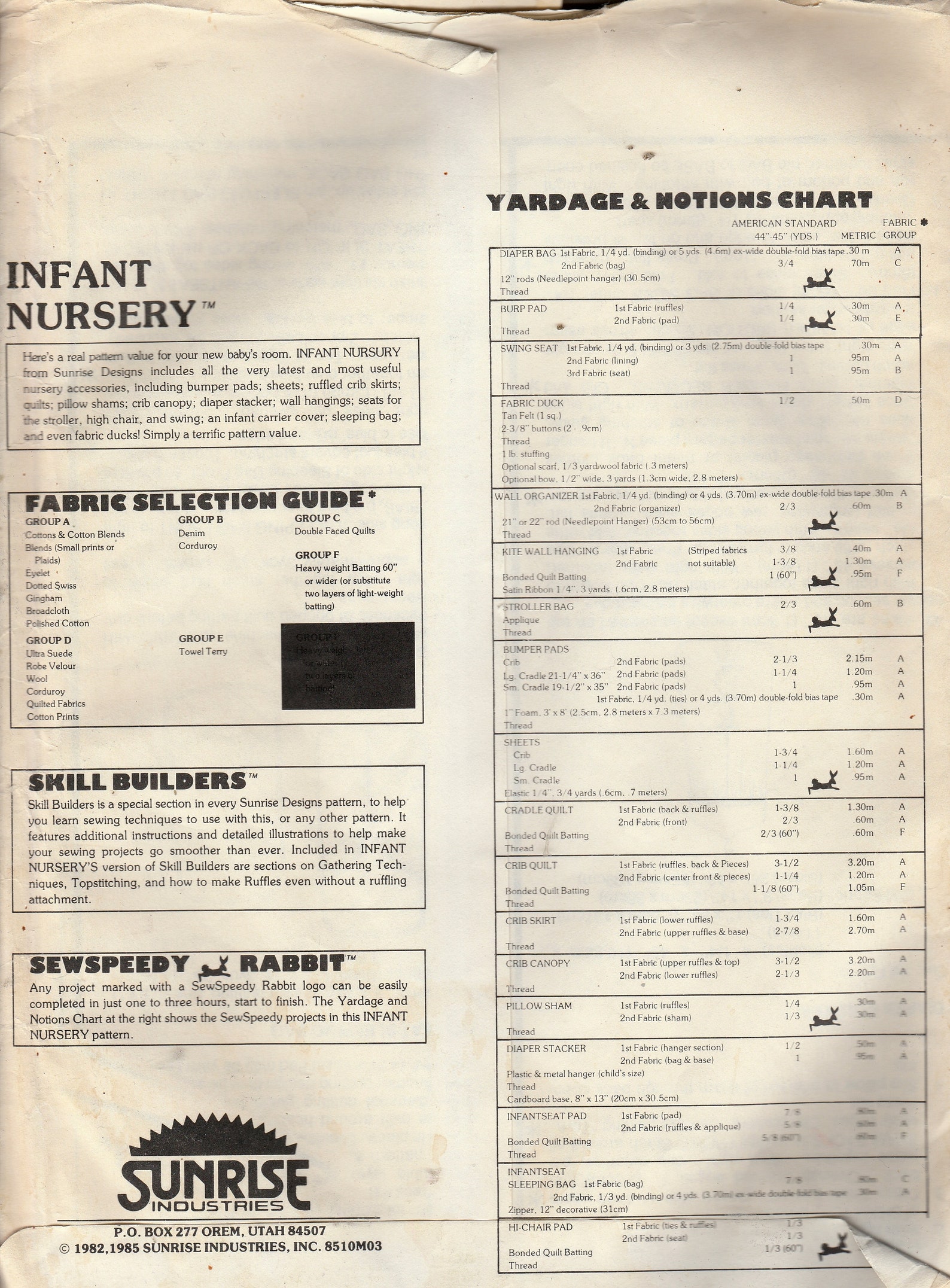 Sewing Pattern Sunrise Designs Infant Nursery, One Size, Uncut - Etsy