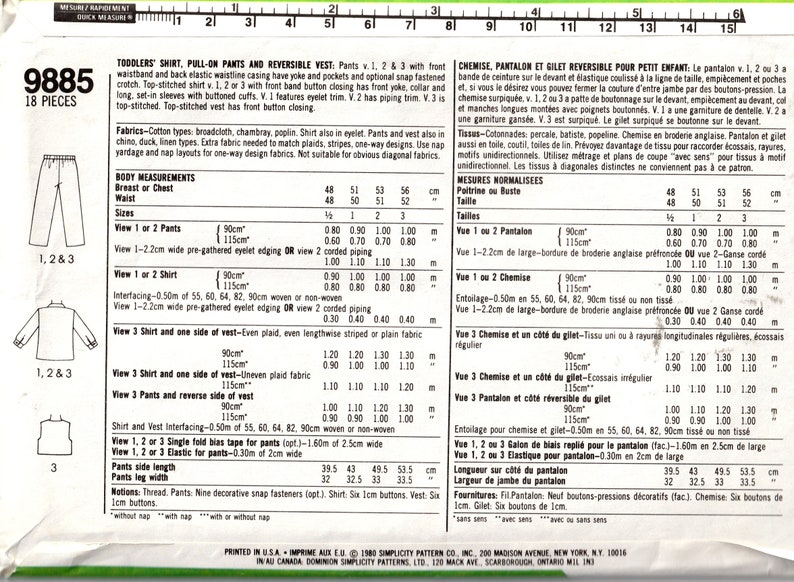 Sewing Pattern Simplicity 9885 Vintage Toddlers' Outfits, Size 0.5 & 1 ...