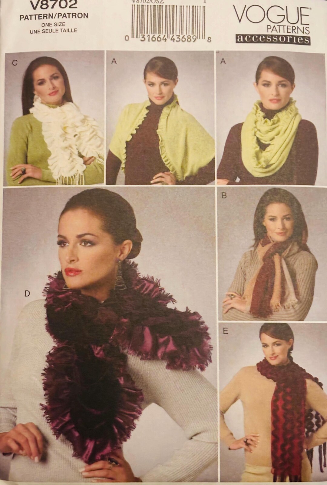 Sewing Pattern Vogue 8702 Women’s Accessories Scarves Ruffles - 5 ...