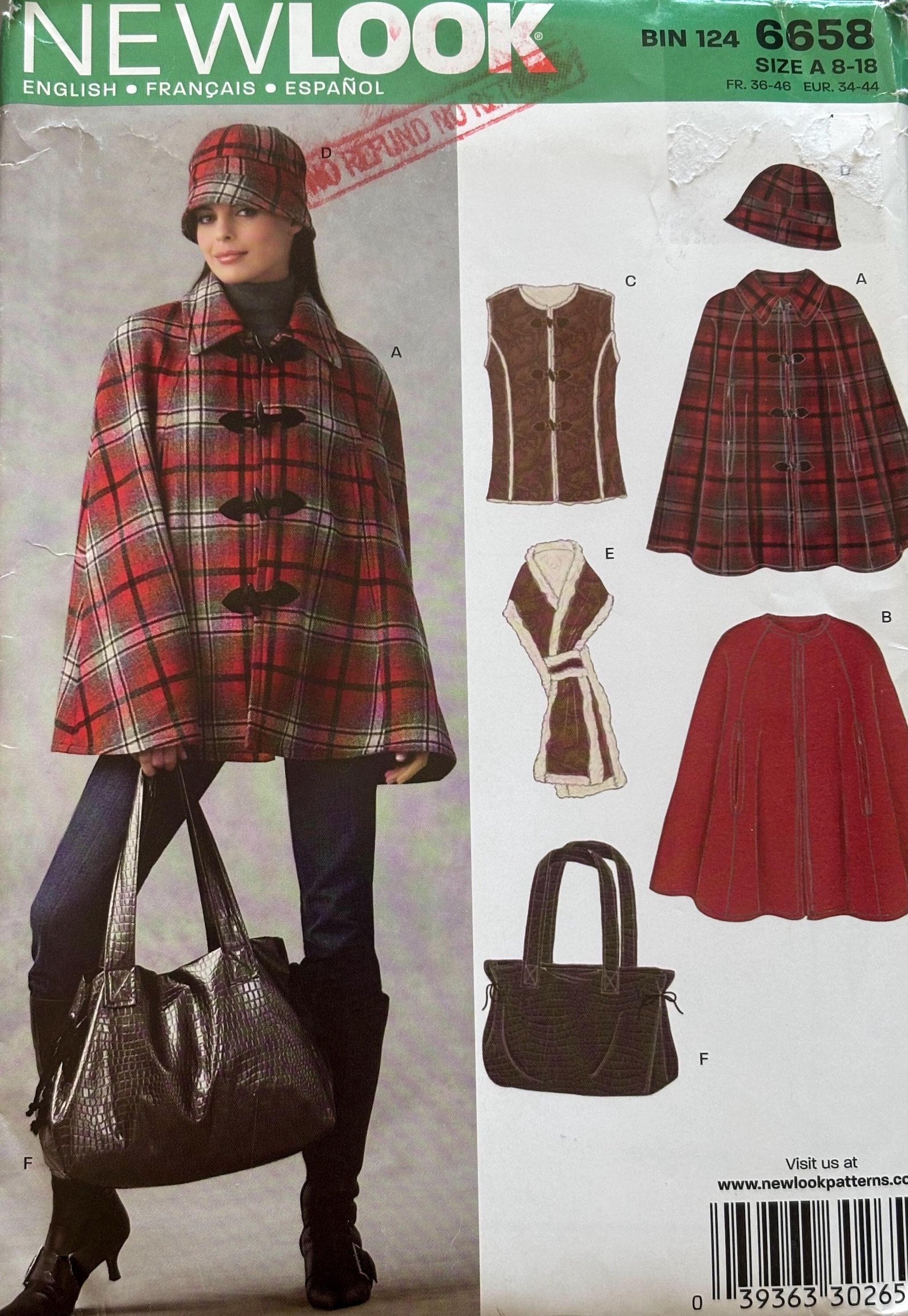 Sewing Pattern New Look 6658 Women's Cape, Hat, Scarf & Bag - Size 8-10 ...