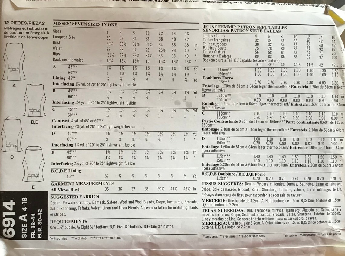 Sewing Pattern New Look 6914 Women's Vest Size 4-16 Bust 29.5-30.5-31.5-32.5-34-36-38 Uncut - Etsy