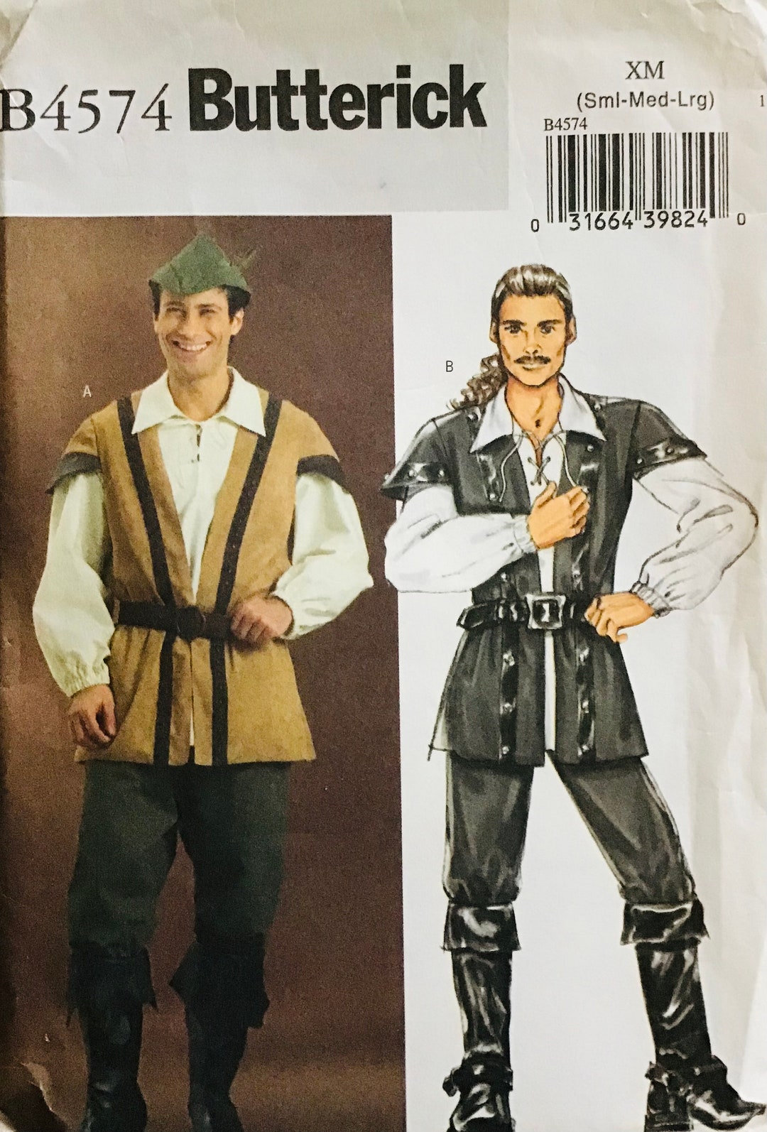 Sewing Pattern Butterick 4574 Men’s Pirate Robin Hood Costume Bust 34-36, 38-40, 42-44” Size S-M ...