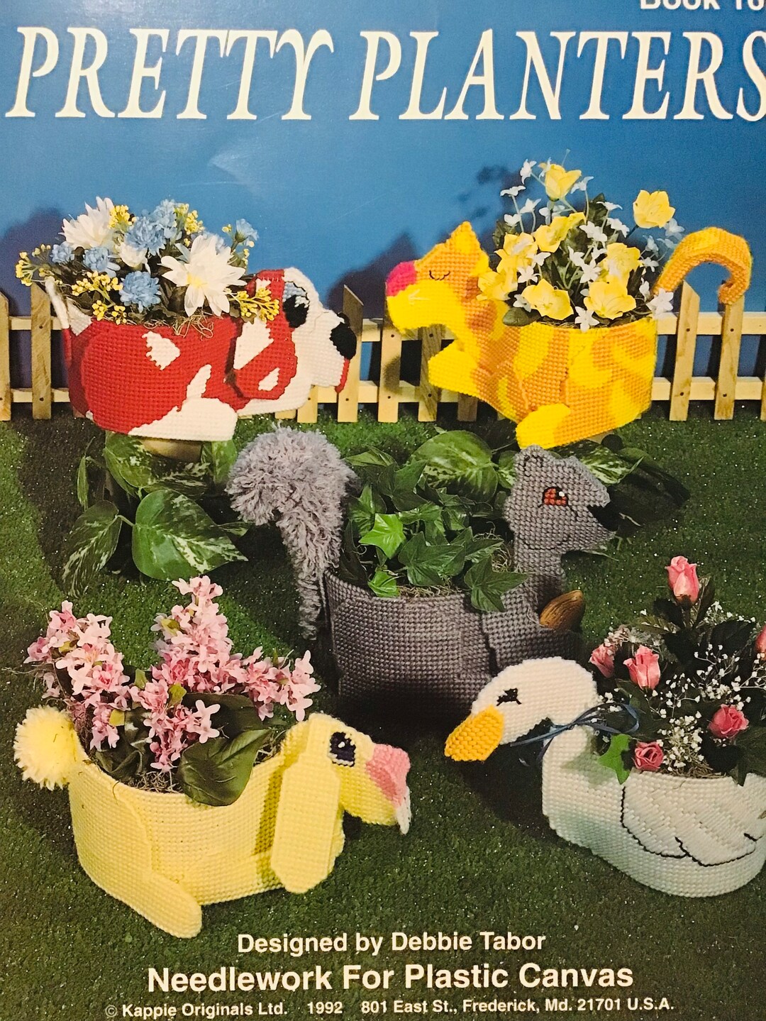 Plastic Canvas Kappie Originals Pattern Pretty Planters Bear Rabbit ...