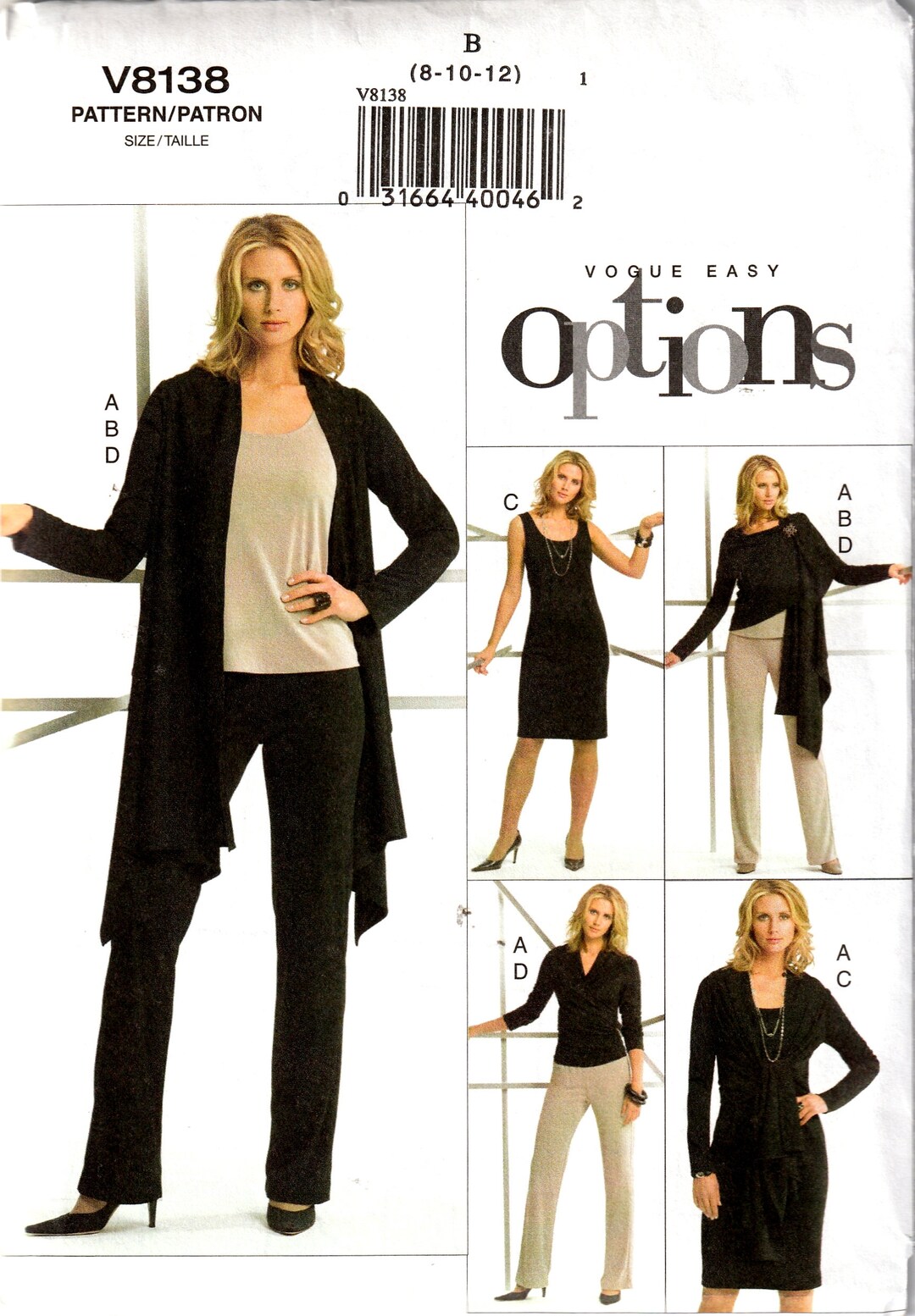 Sewing Pattern Vogue V8138 "options" Women's Outfits, Size 8-12, Uncut ...