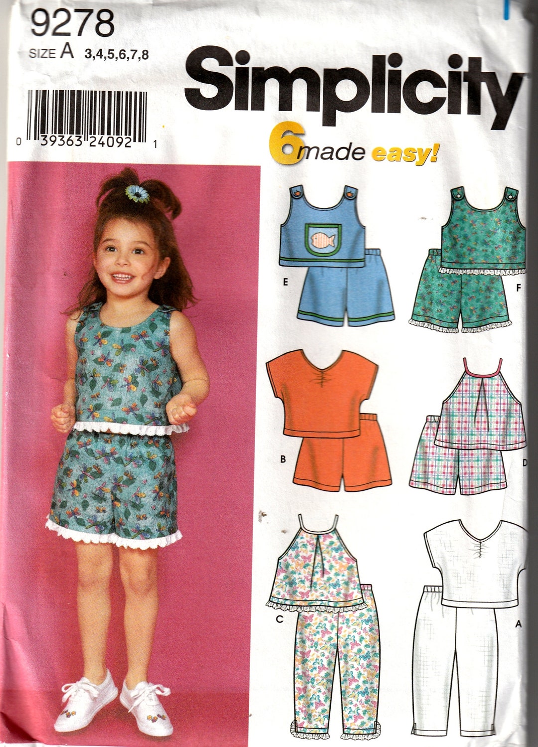 Sewing Pattern Simplicity 9278 Children's Outfits Size - Etsy