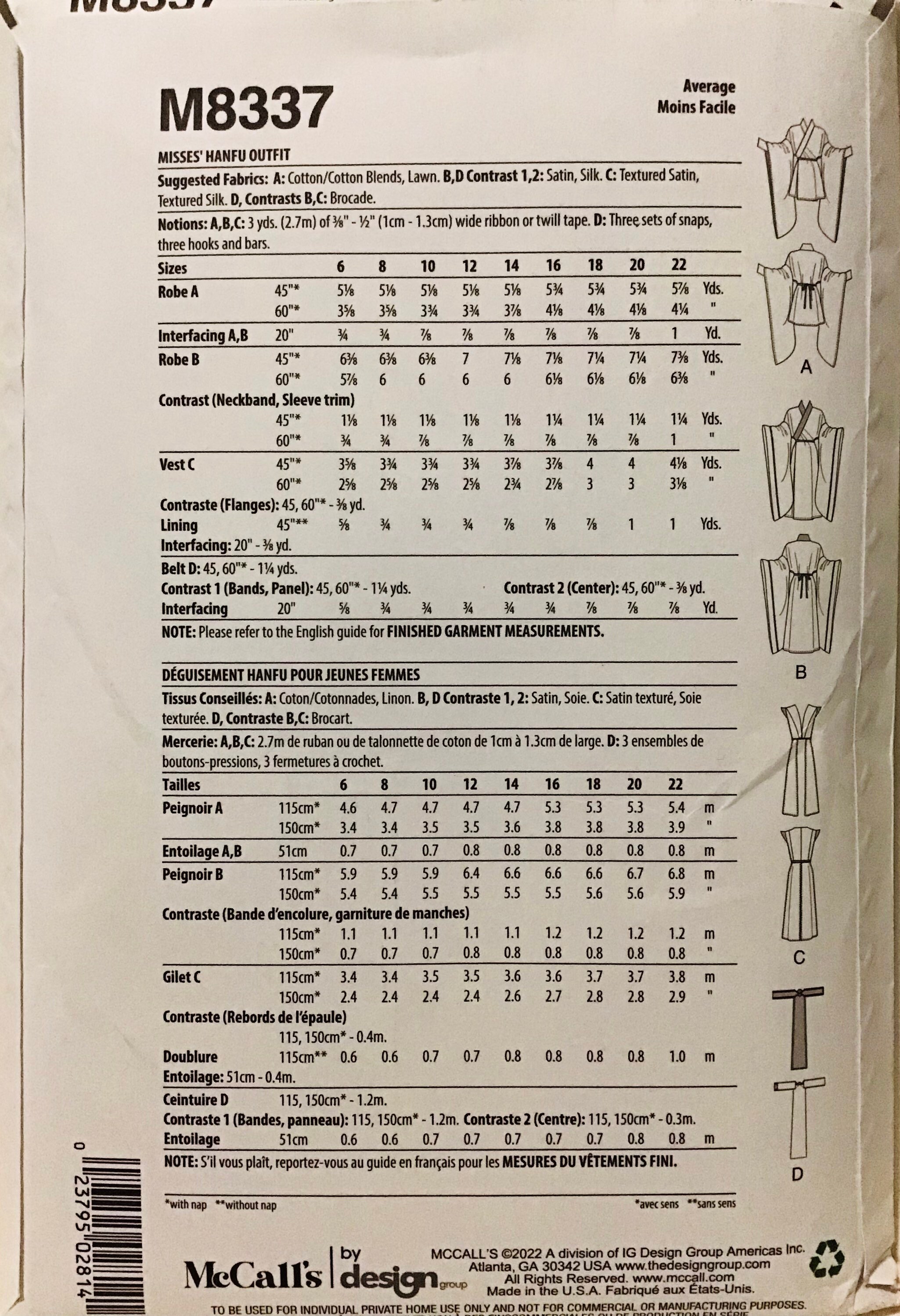 Sewing Pattern Mccalls 8337 Womens Hanfu Outfit Costume Yaya Han Size ...