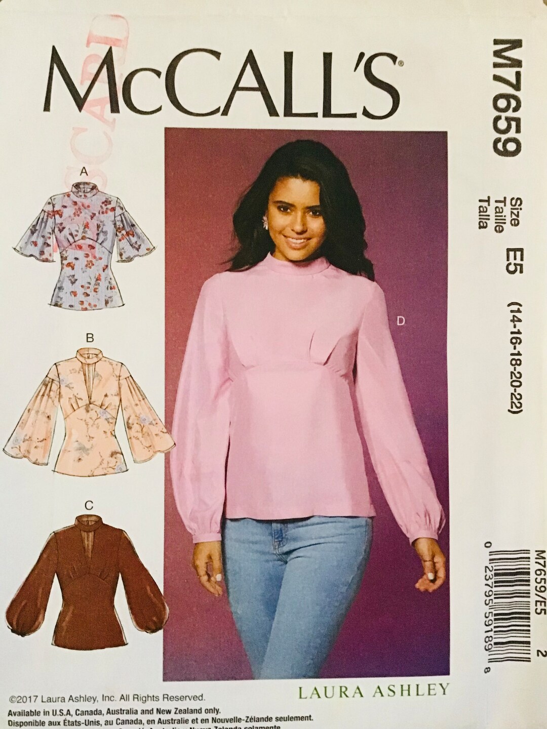 Sewing Pattern Mccall’s 7659 Laura Ashley Women's Fitted Tops Size 14 ...