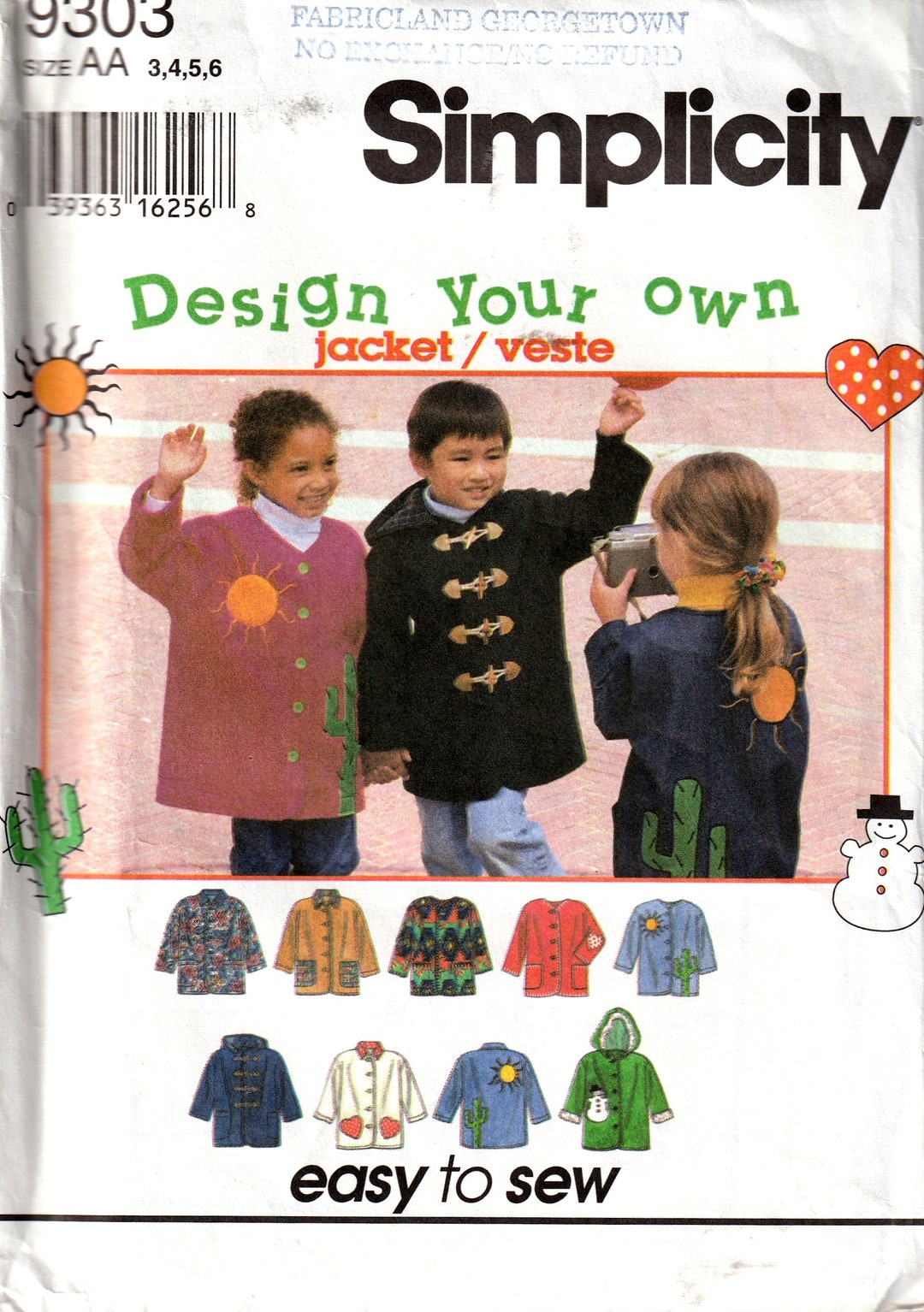 Sewing Pattern Simplicity 9303 Children's Jacket, Size 3-6, Uncut - Etsy