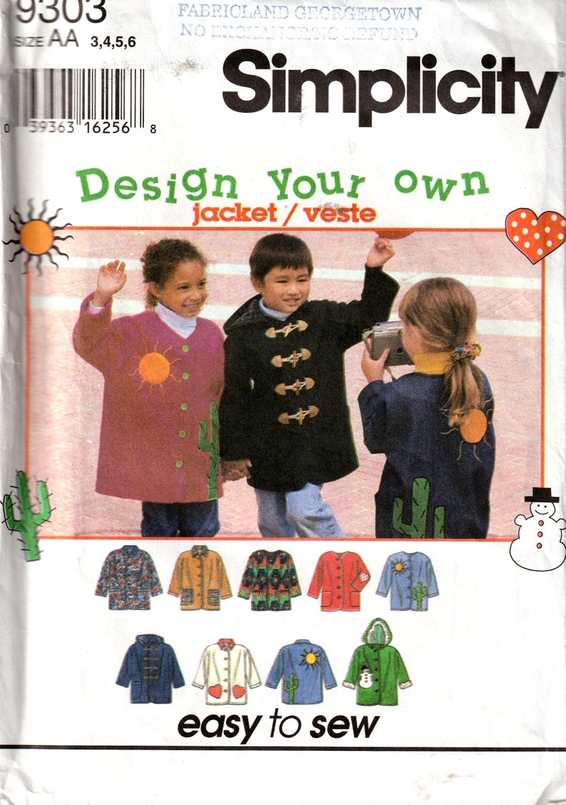 Sewing Pattern Simplicity 9303 Children's Jacket, Size 3-6, Uncut - Etsy