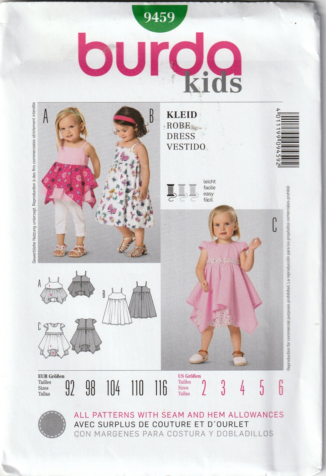Sewing Pattern Burda 9459 Children's Dress, Size 2-6, Uncut - Etsy