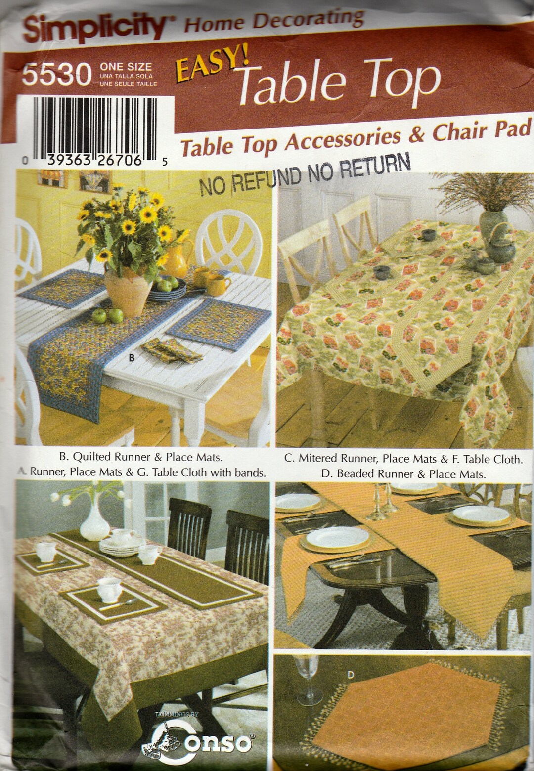 Sewing Pattern Simplicity 5530 Table Accessories, One Size, Uncut - Etsy