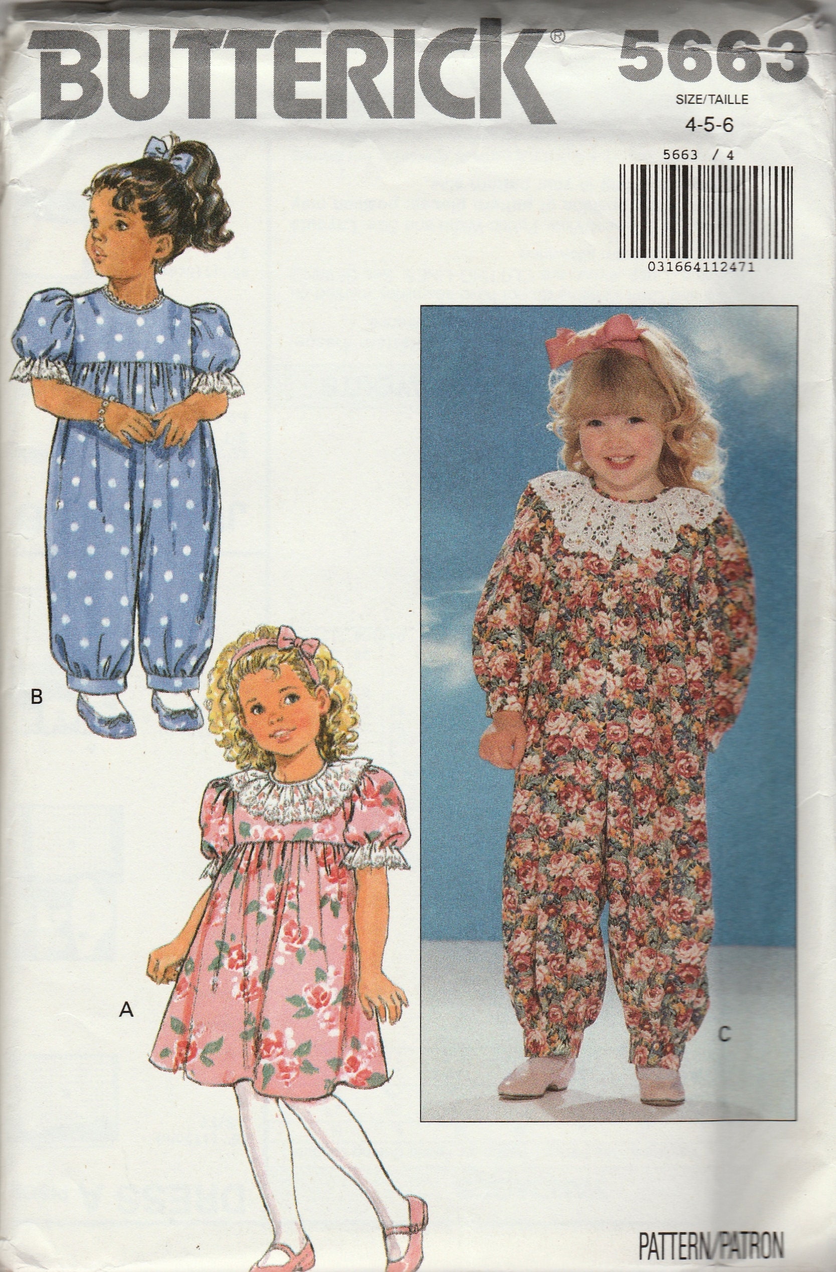 Sewing Pattern Butterick 5663 Toddlers' Dress & Jumpsuit, Size 4,5,6 ...