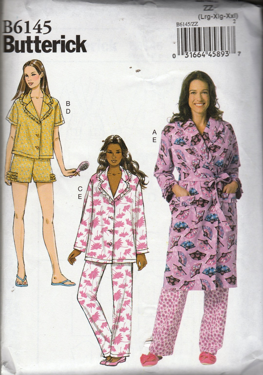 Sewing Pattern Butterick B6145 Women's Robe, Belt, Top, Shorts and ...