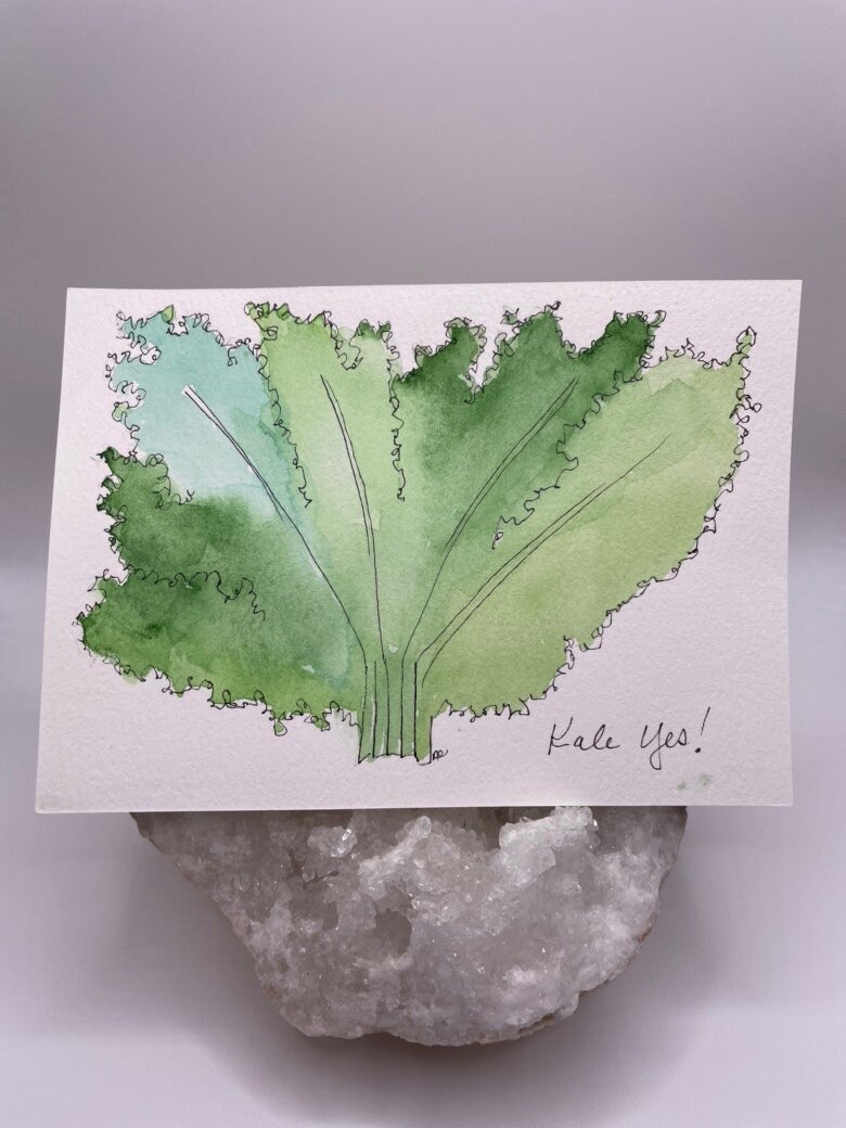 Kale Watercolor Painting Kale Pun Postcard Vegetable Greeting - Etsy
