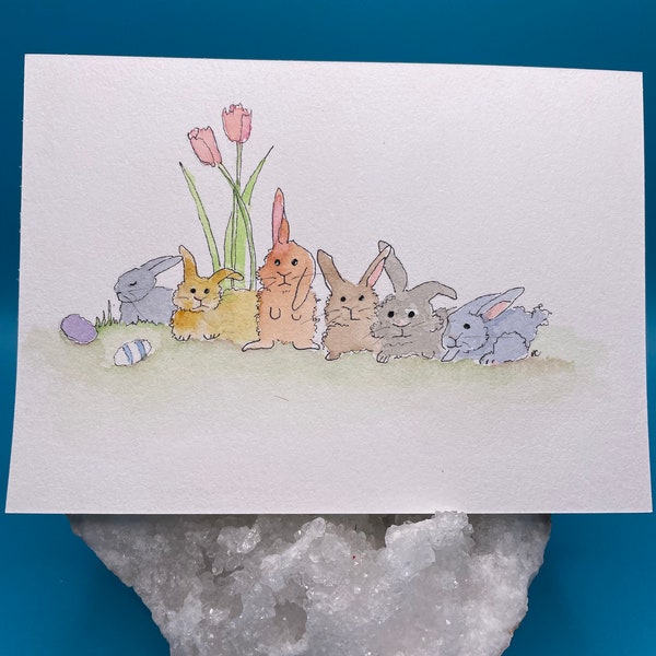 Rabbits Tulip Watercolor Rabbits Bunnies Easter Greeting Spring Gift ...
