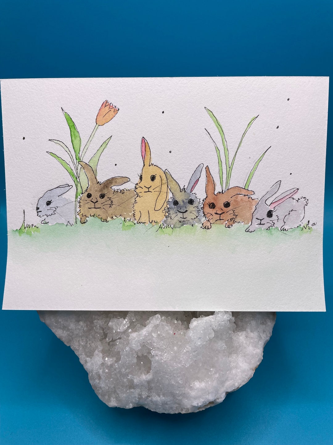 Rabbits Tulip Watercolor Rabbits Bunnies Easter Greeting - Etsy