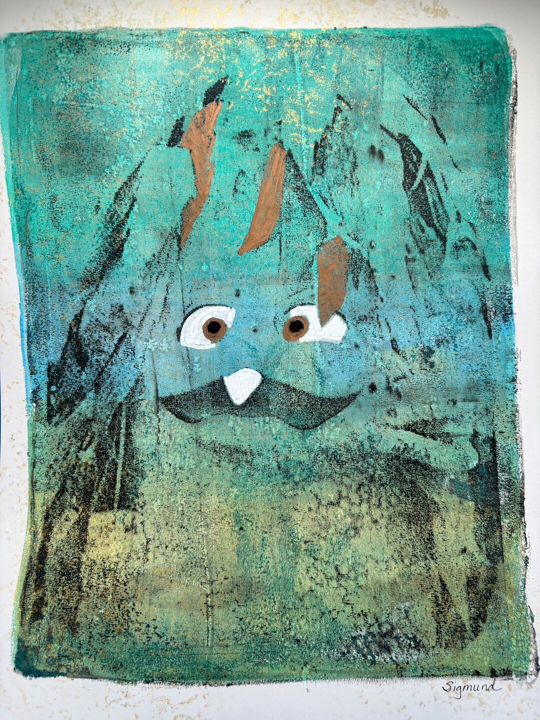 Gel Print Monoprint Sigmund and the Sea Monsters Acrylic Mixed Media ...