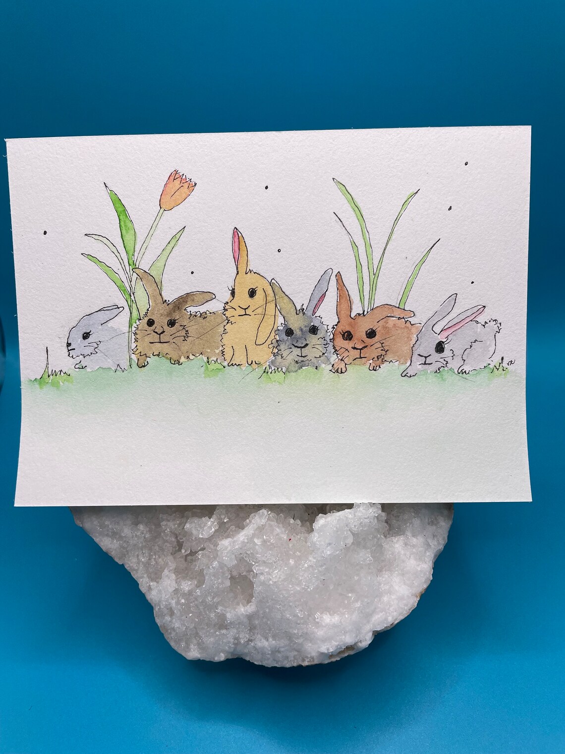 Rabbits Tulip Watercolor Rabbits Bunnies Easter Greeting - Etsy