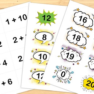 Addition Flash Cards, Math Printable Cards, Addition 0 - 20 ...