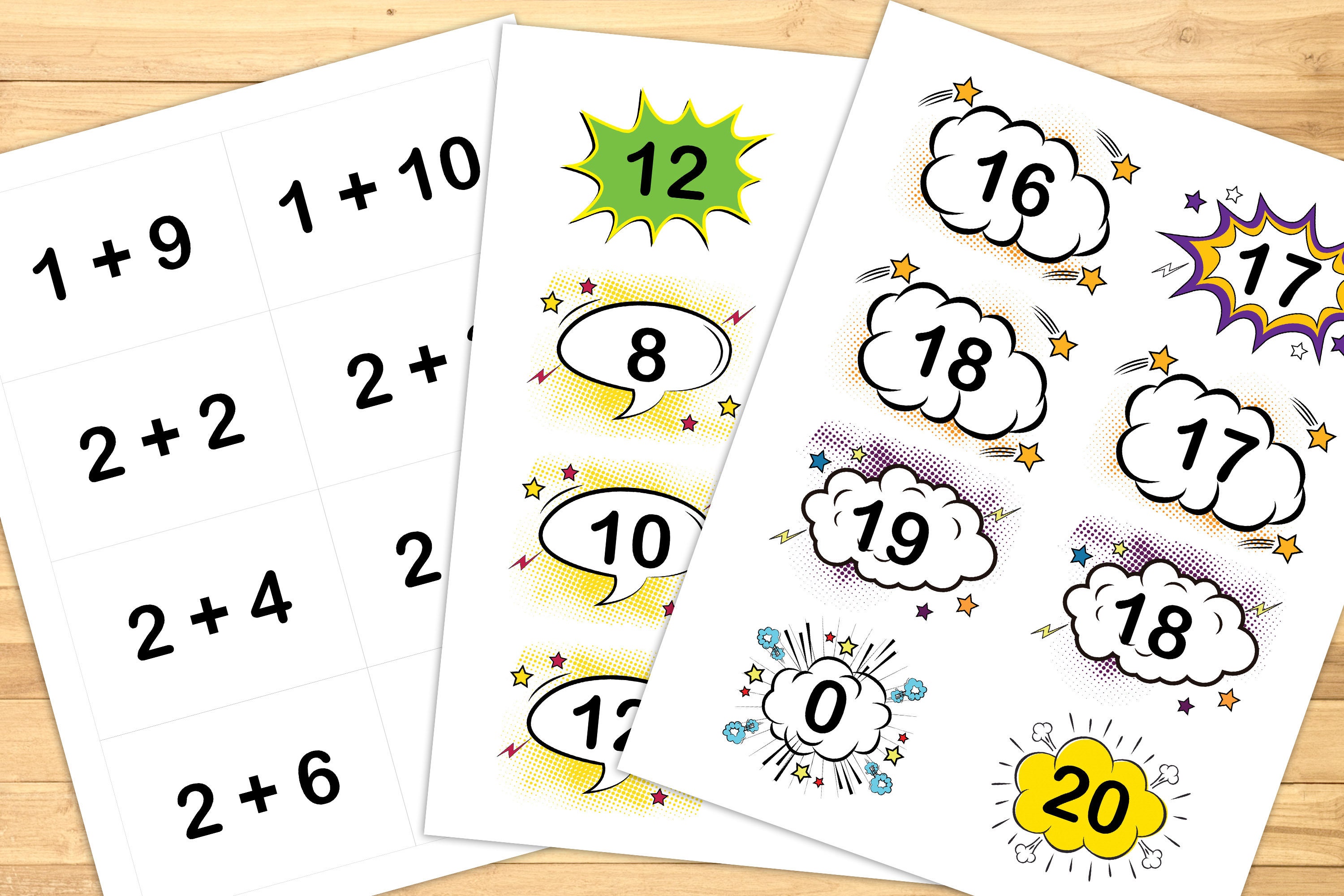 Addition Flash Cards, Math Printable Cards, Addition 0 - 20 ...