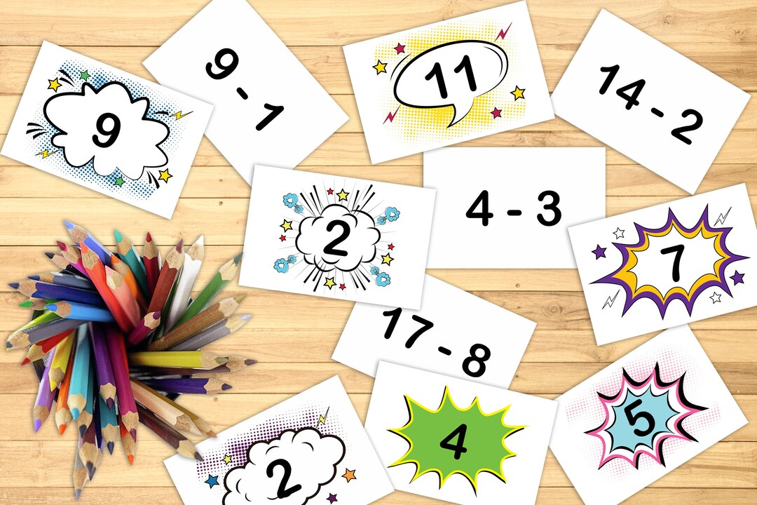 Subtraction Flash Cards, Math Printable Flash Cards, Printable ...