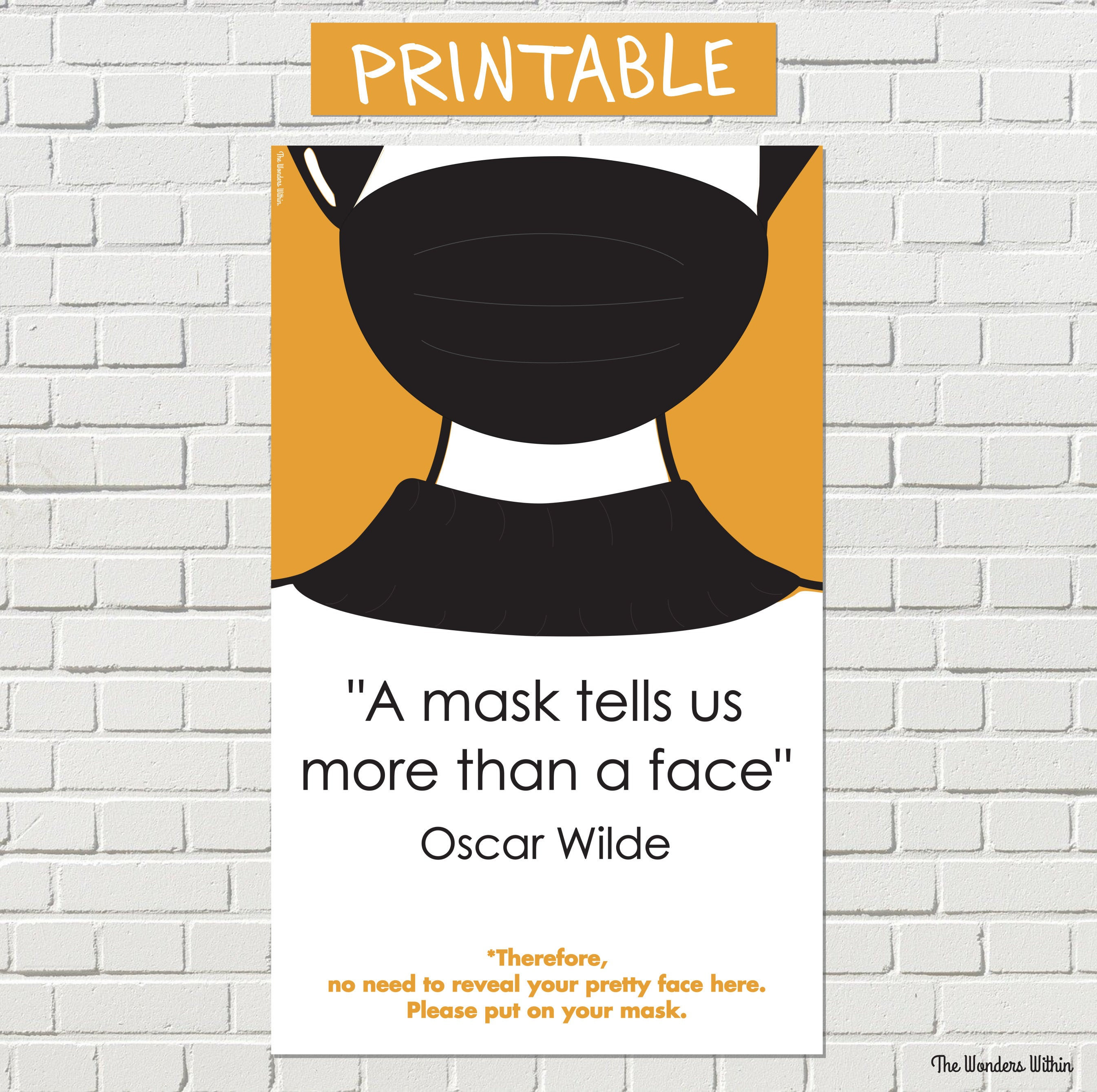 Printable Mask Required Poster Sign. Oscar Wilde Mask Quote Poster Sign ...