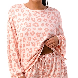 Animal Pink Leopard Taupe Soft Sleepwear Pj Set, Plus Peachy Playful ...
