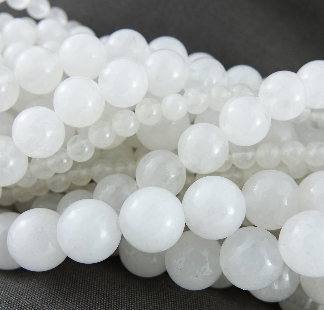 20 Perlen aus weißer Jade, runder Halbedelstein, 4 mm, 6 mm, 8 mm oder ...