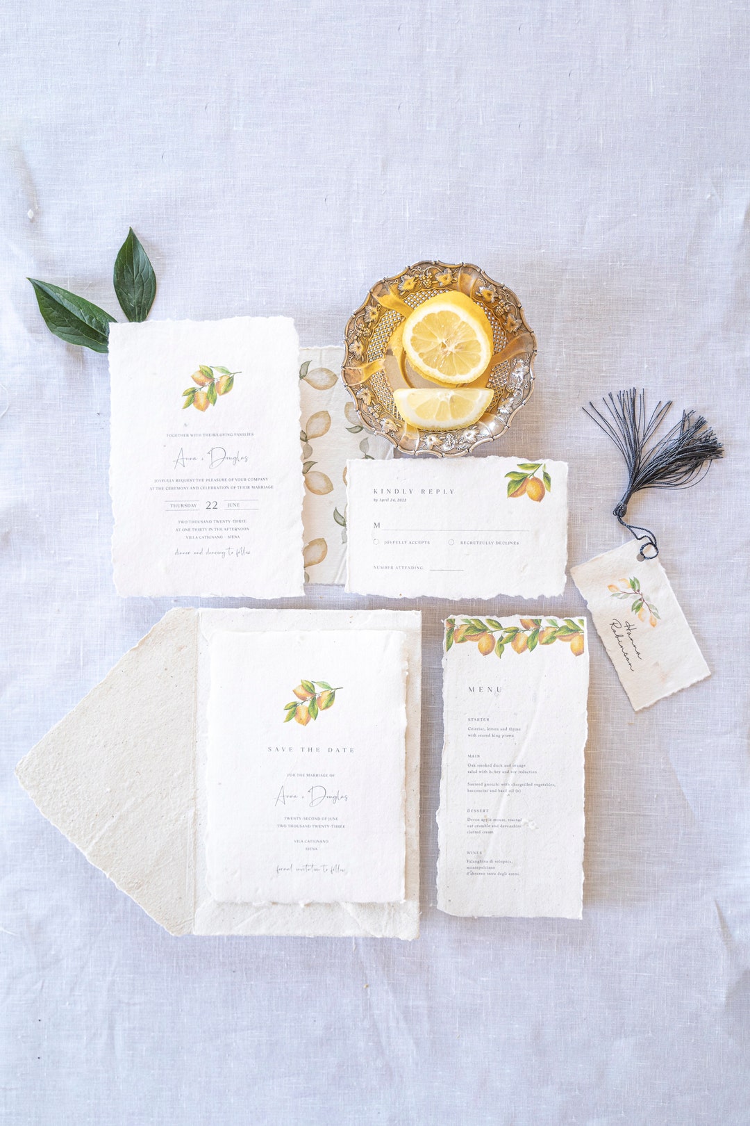 Lemons Invitations Samples,natural Wedding Stationary,citrus Wedding ...