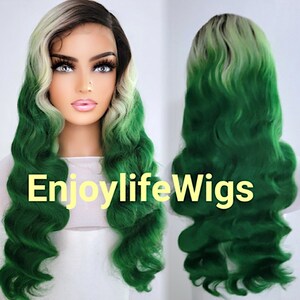 Sexy Natural Wavy Hulk Green Blonde Black Big Wavy Lace Front ...