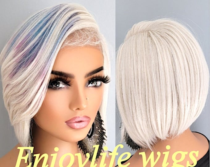 Dream Bob H.d Lace Front Bleach White Blonde Wig With Rainbow Colorful ...