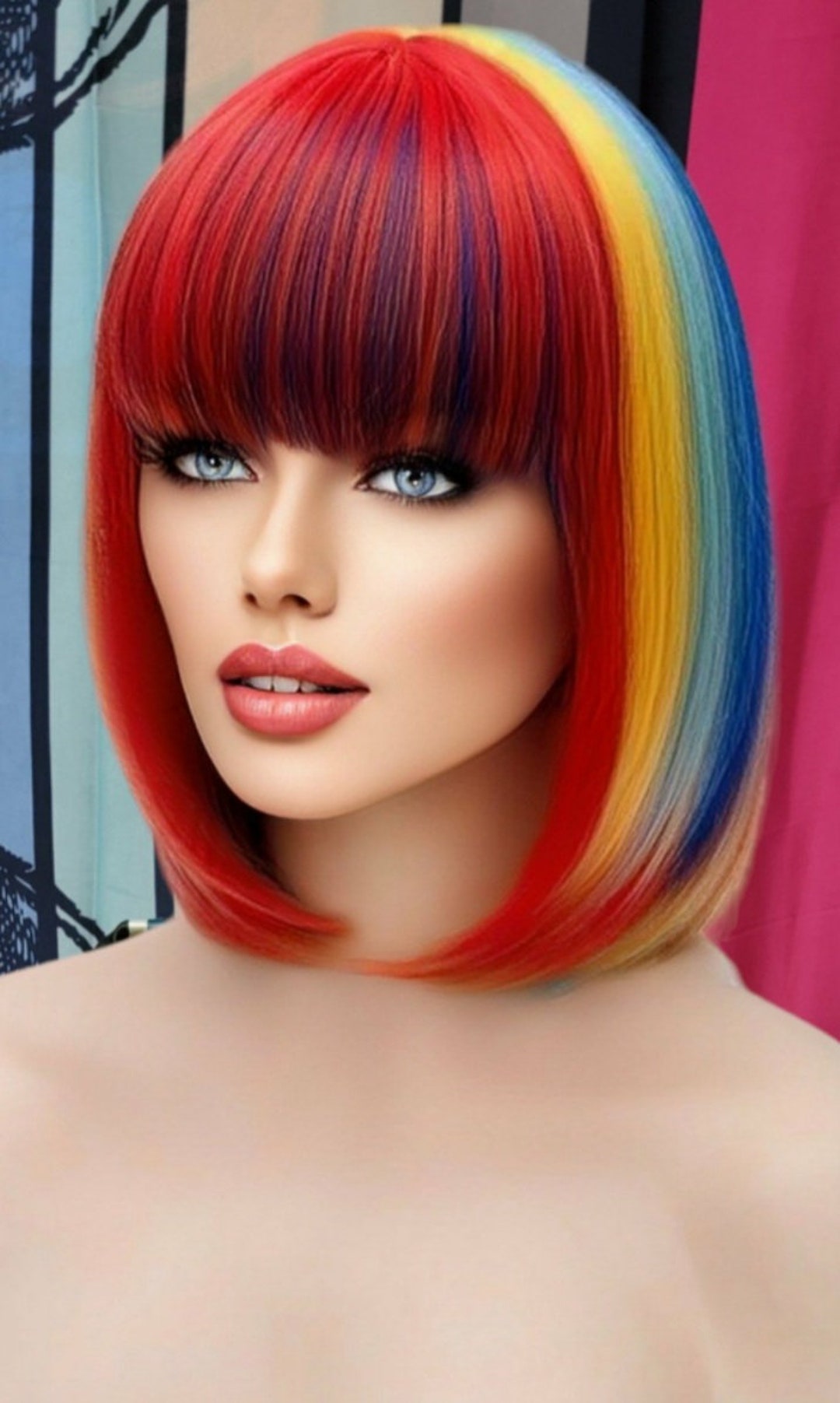 Rainbow Sexy yet Simple Colorful Bang Wig With Adjustable Straps - Etsy