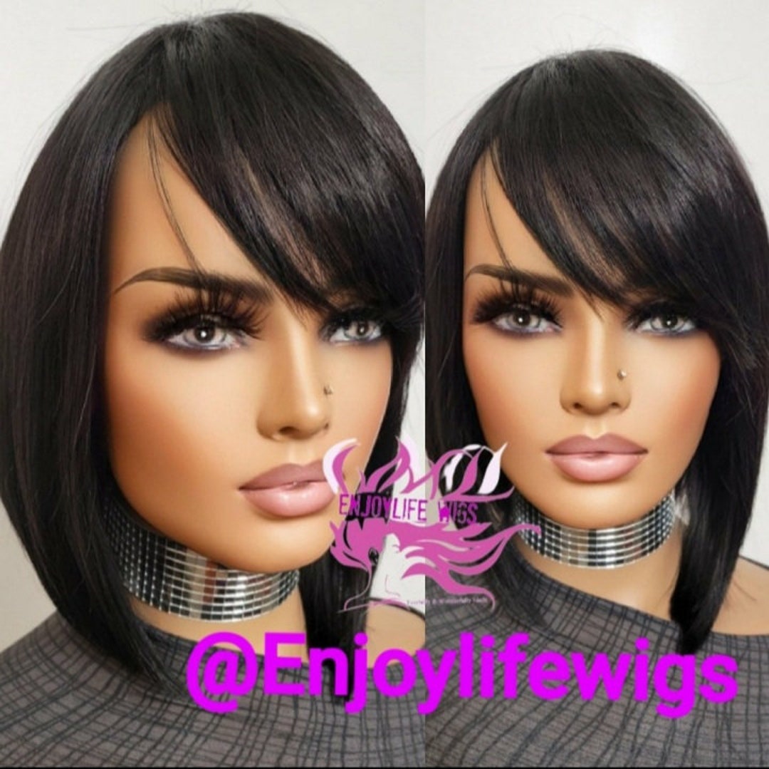 Black Natural Looking Short Swoop Bang Wig - Etsy
