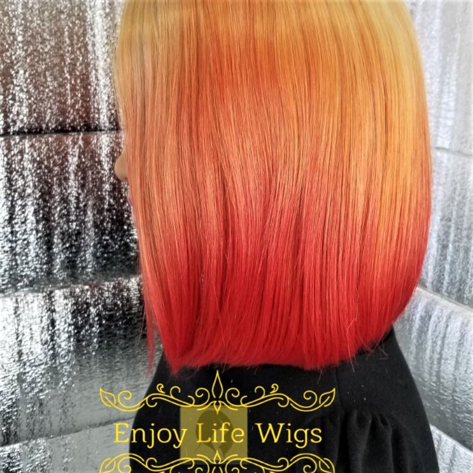 Orange Blonde Splash Bob Wig With Non Lace Natural Looking Deep Side ...
