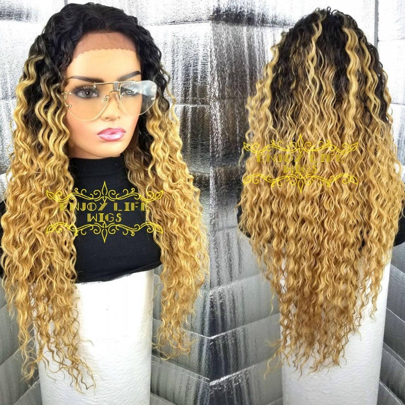 Ombre Blonde Honey Black Root Lace Front Wig | Etsy