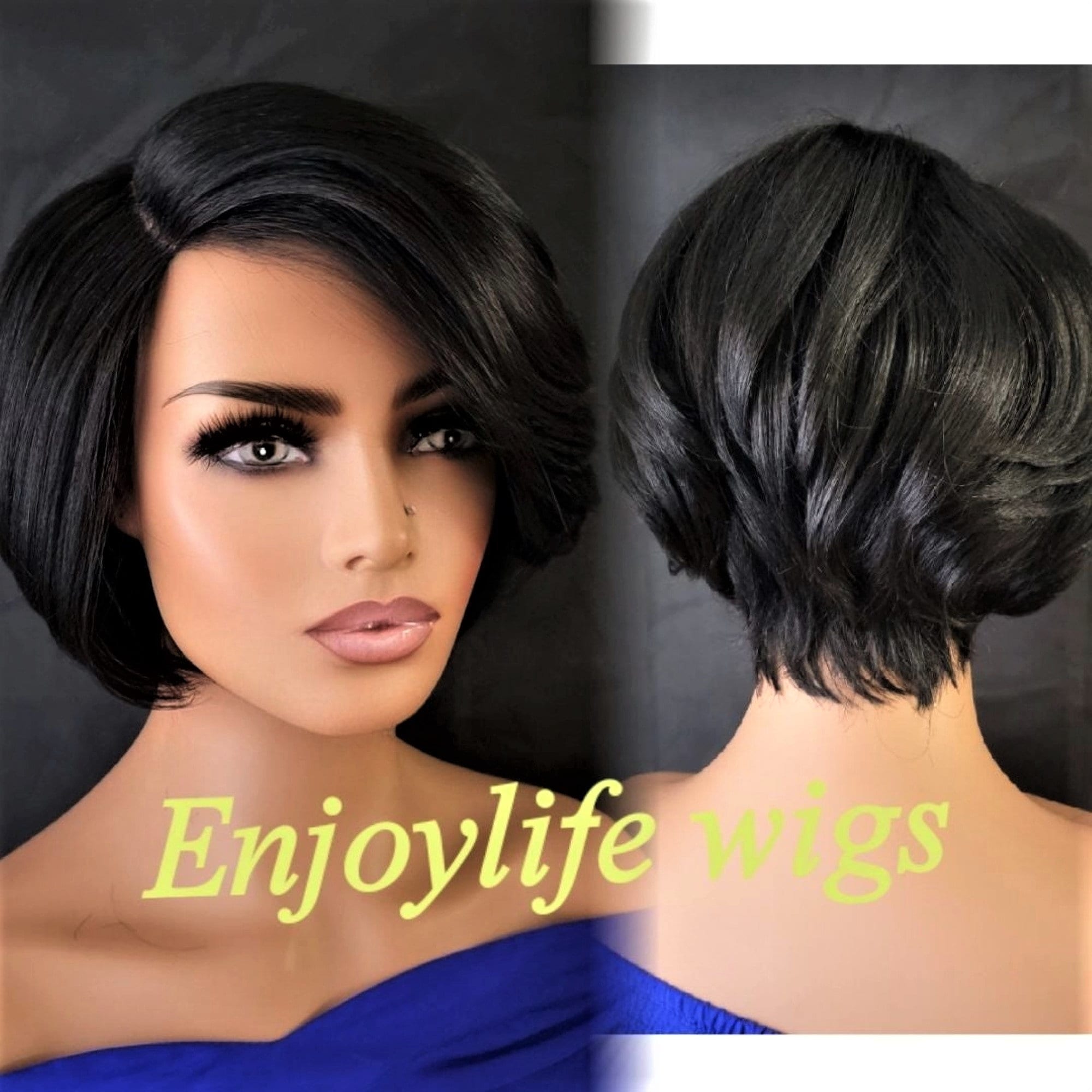 Black Natural Looking Side Part Wavy Bob Wig - Etsy