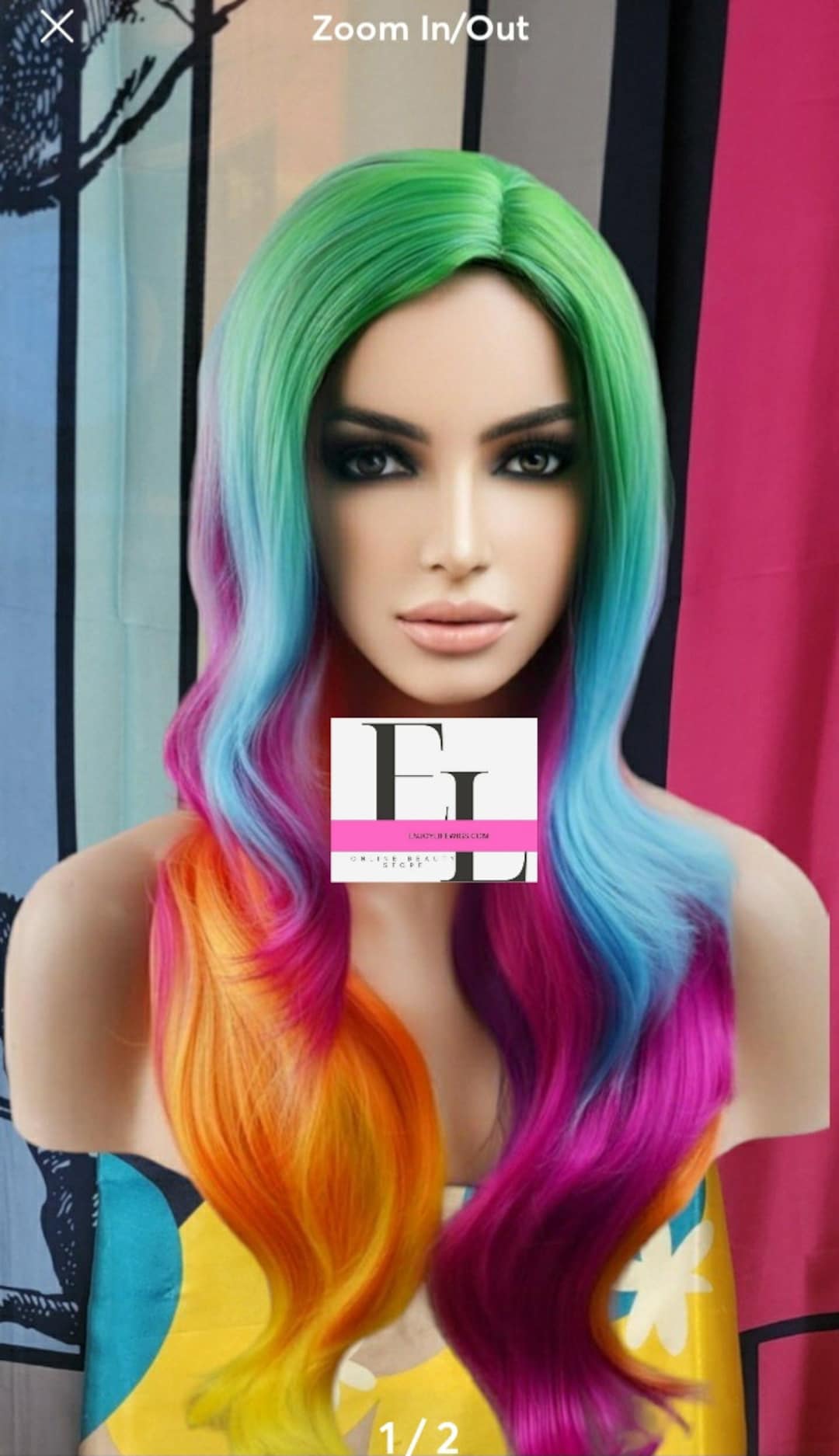Color Rainbow 3d Color Bang Wavy Natural Looking Adjustable Wig - Etsy