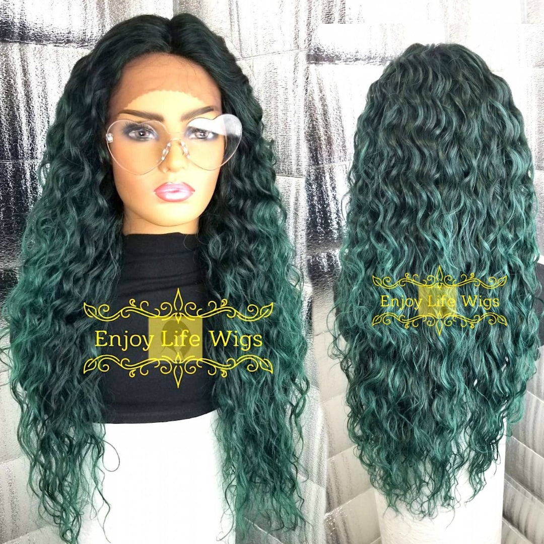 Mint Money Green Black Root Curly Water Wave Lace Front Wig - Etsy