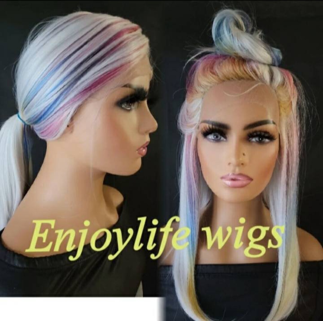 Long H.d Lace Front Bleach White Blonde Rainbow Highlighted - Etsy