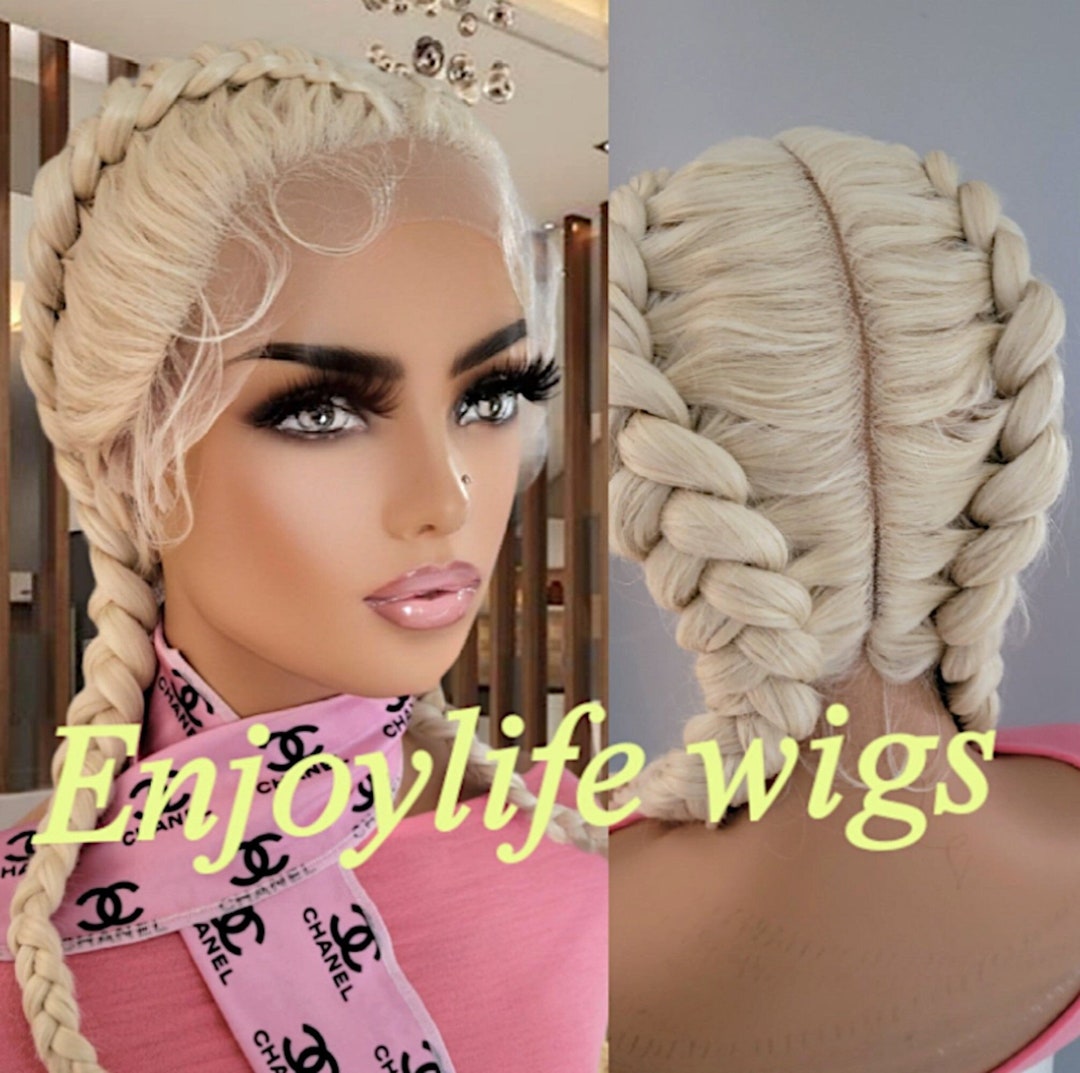 Sexy Bleach Blonde Double Dutch Braided Deep Part Lace Front H.d Wig - Etsy