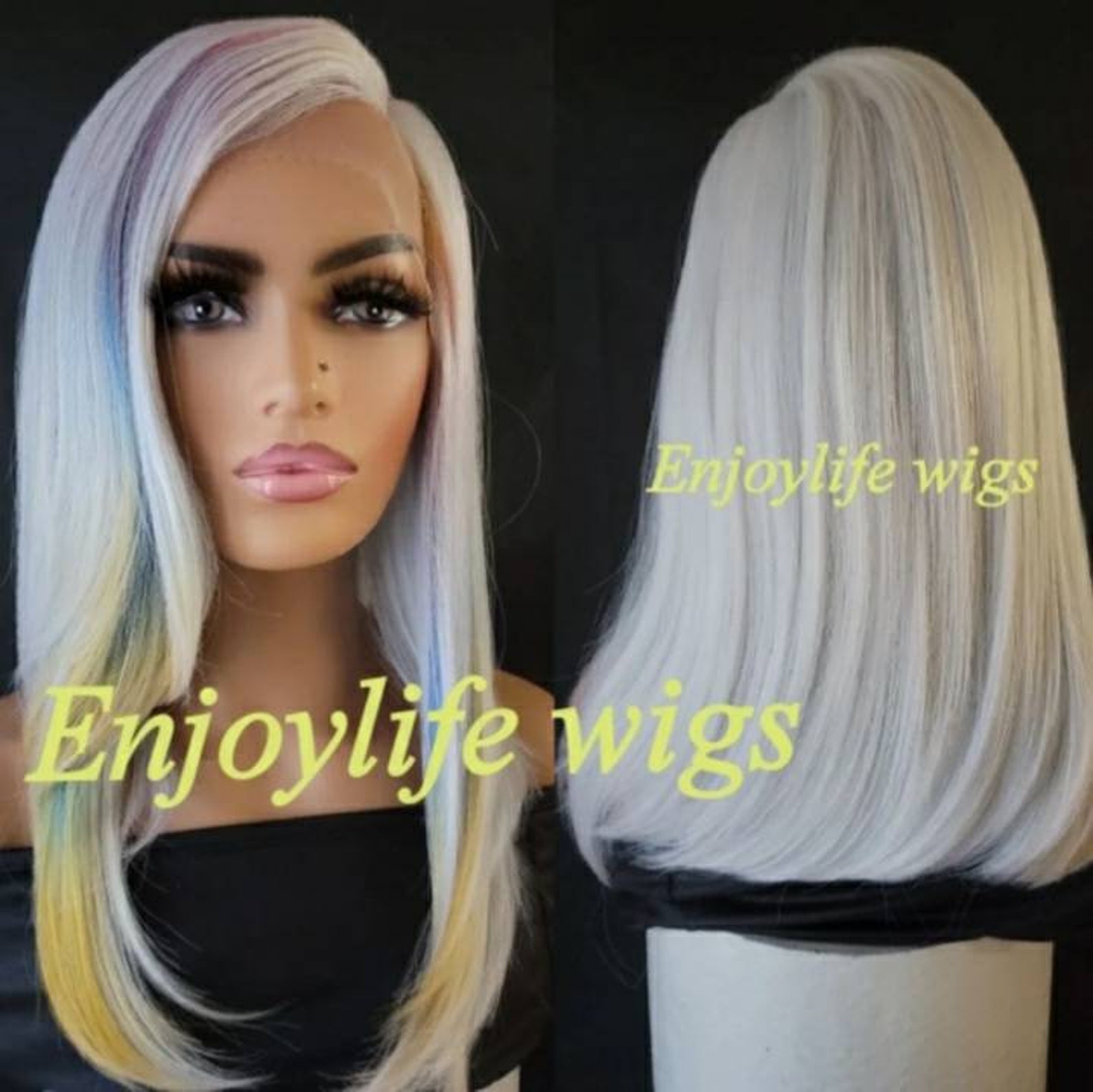 Long H.d Lace Front Bleach White Blonde Rainbow Highlighted - Etsy