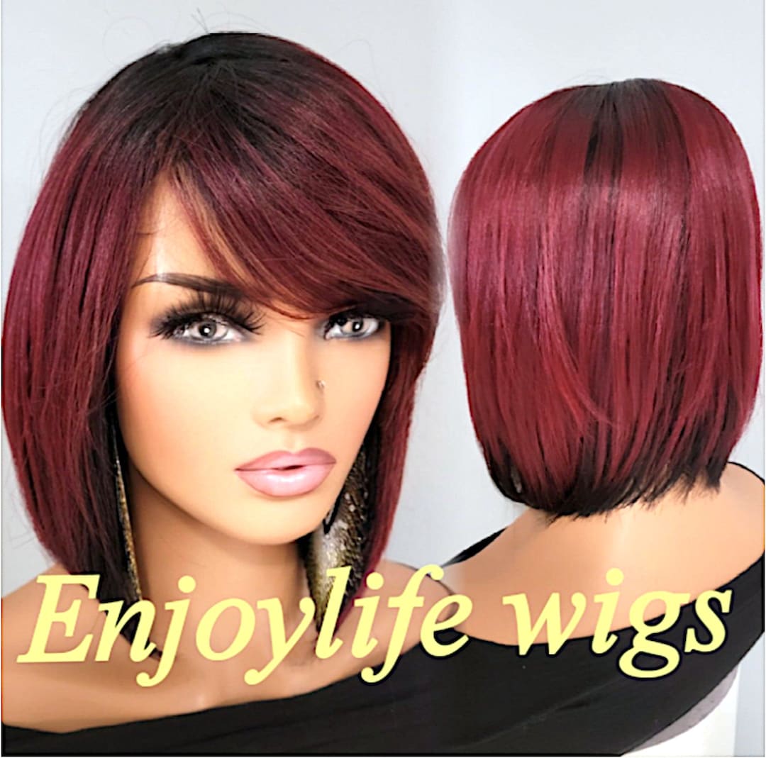 Red Burgundy Wine Black Ombre Dream Swoop Bang Short Adjustable Wig - Etsy